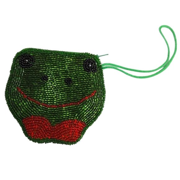 Bags | Beaded Frog Wallet Coin Purse Greenred | Poshmark